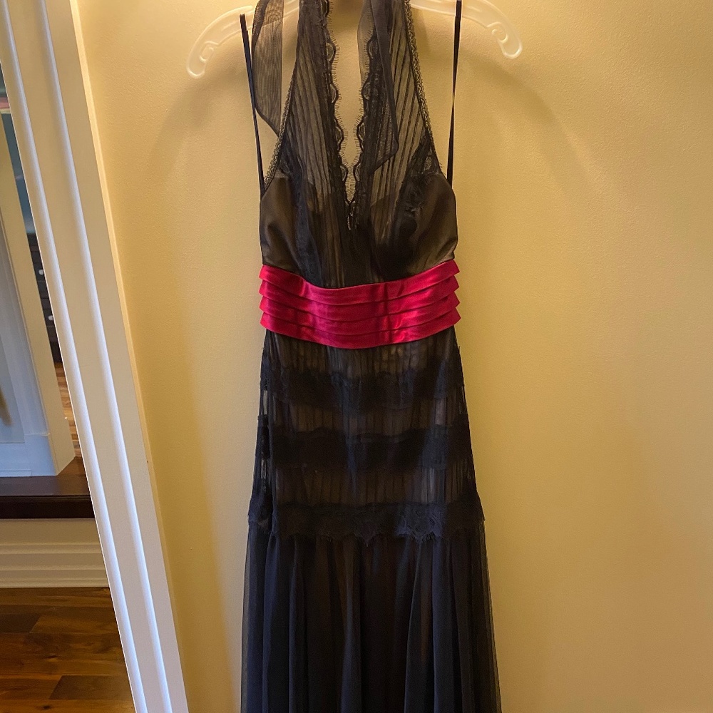 Black Lace Halter Top Evening Gown Gem